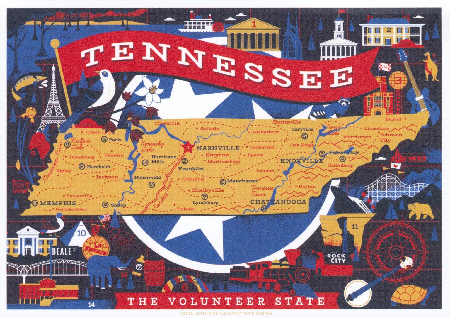 Tennessee Map Postcard by Lucie Rice - The Laptop Traveler